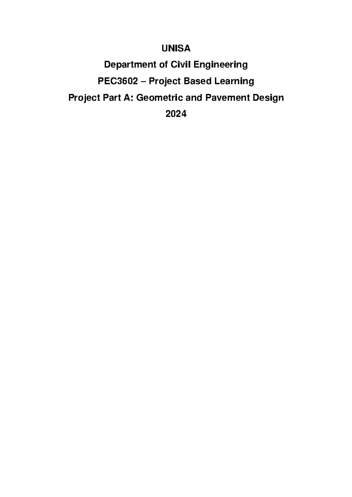 PEC3602 Design Project Part A 2024 - UNISA Department of Civil ...