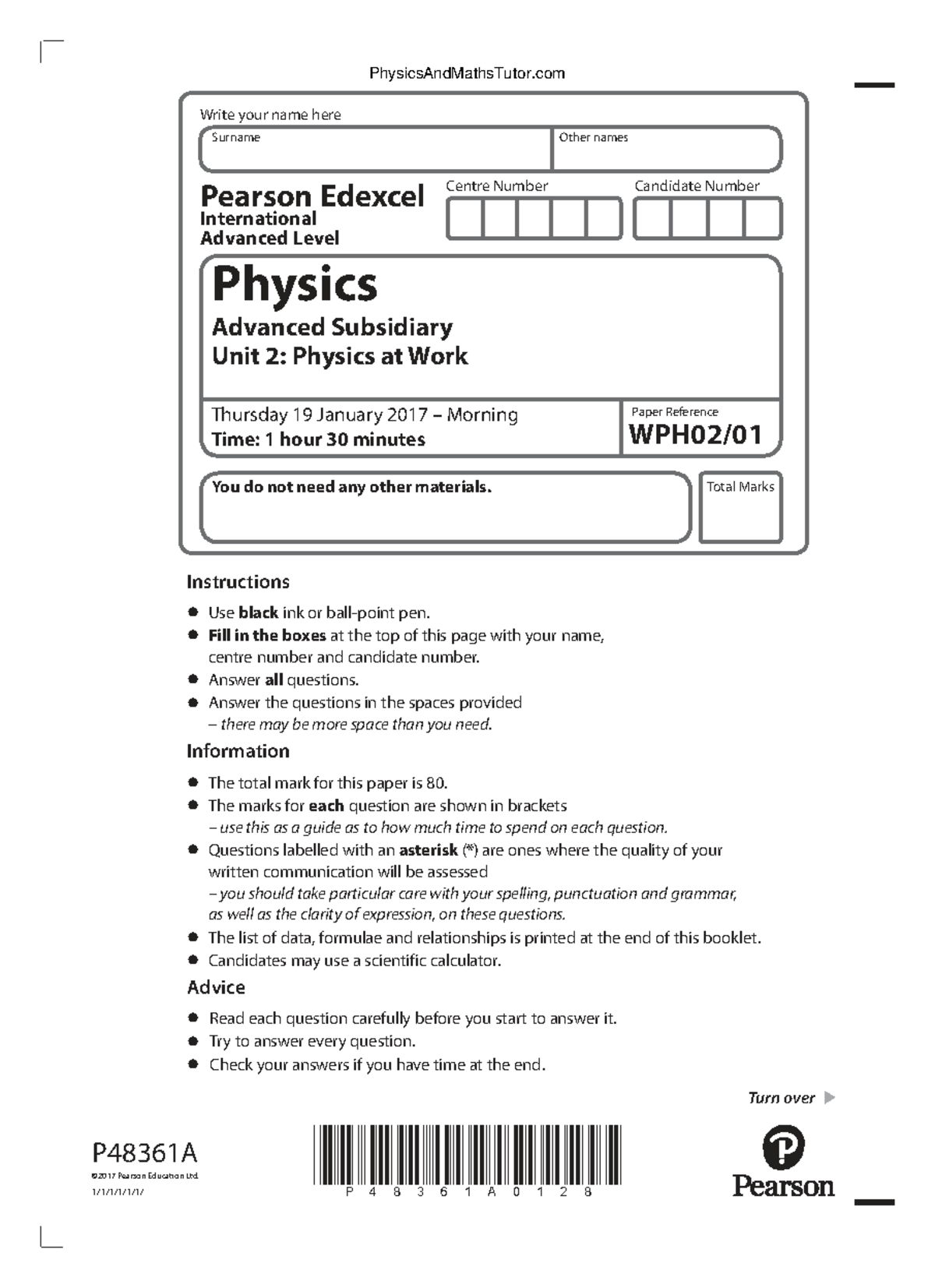 January 2017 IAL Physics Unit 2 Exam Paper - Edexcel - Studocu