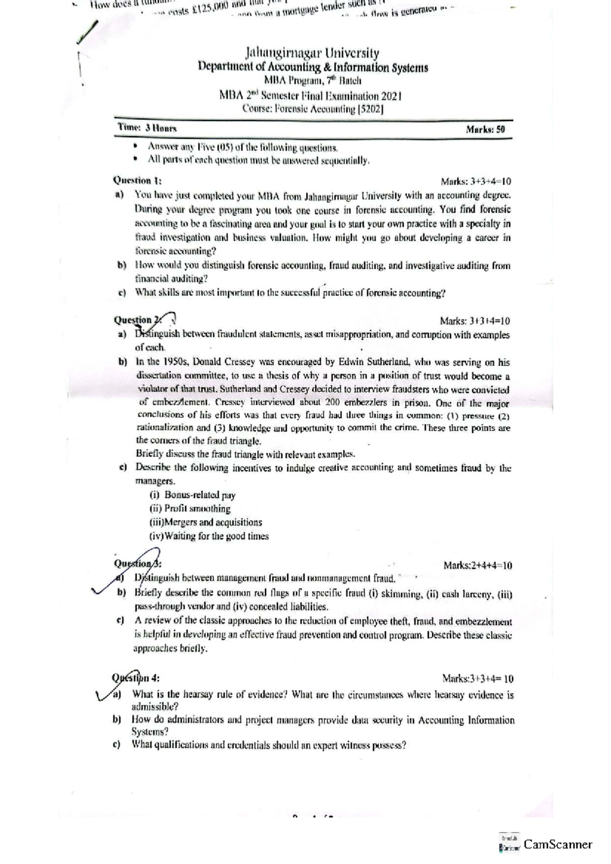 Forensic Accounting MBA 2nd Sem Final Exam Questions - 2021 - Studocu