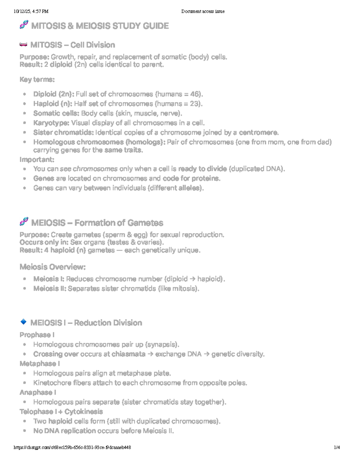 Mitosis & Meiosis Study Guide (BIO 101): Key Concepts & Processes - Studocu