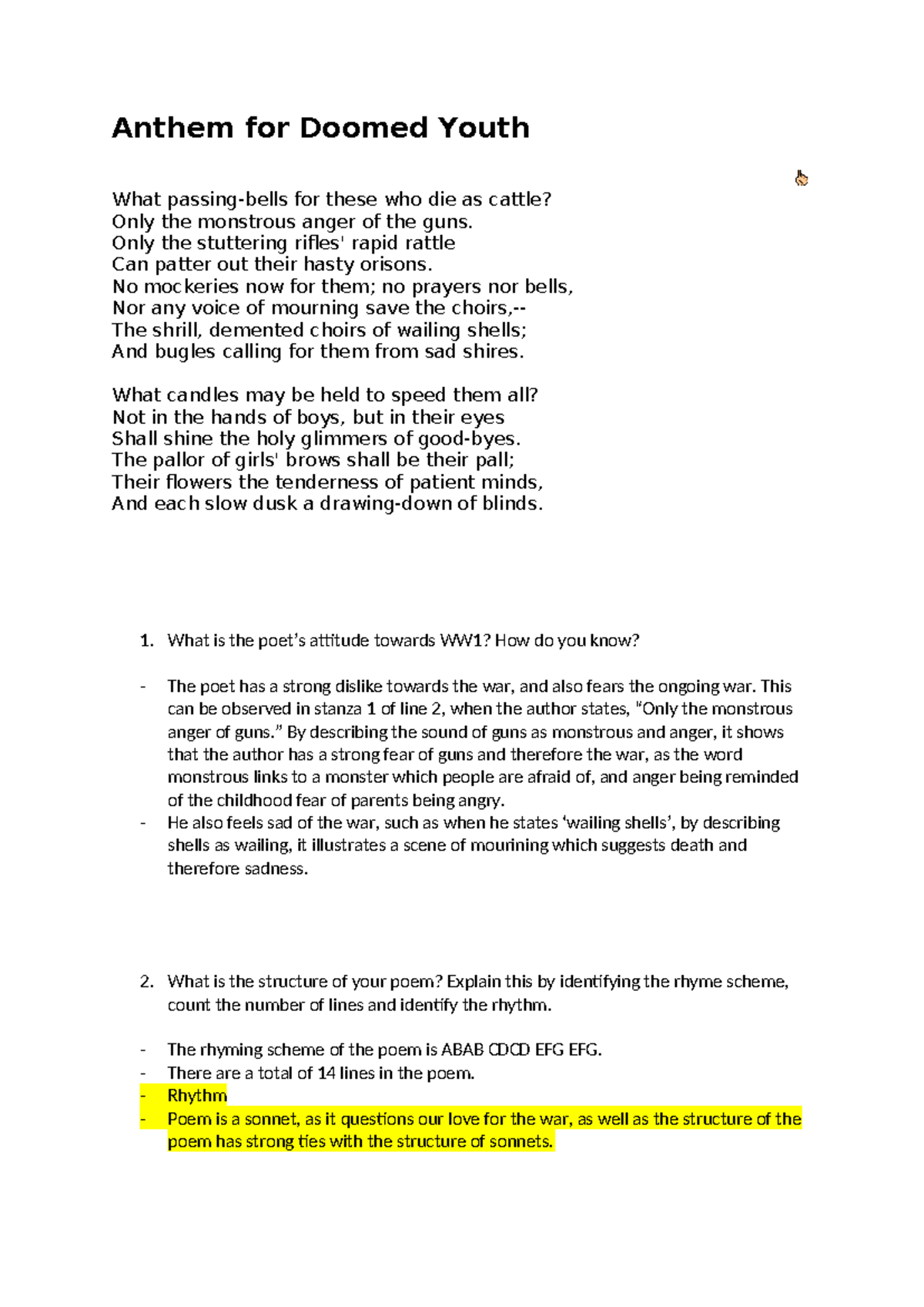 Analysis of 'Anthem for Doomed Youth': Themes, Structure, and Attitude ...