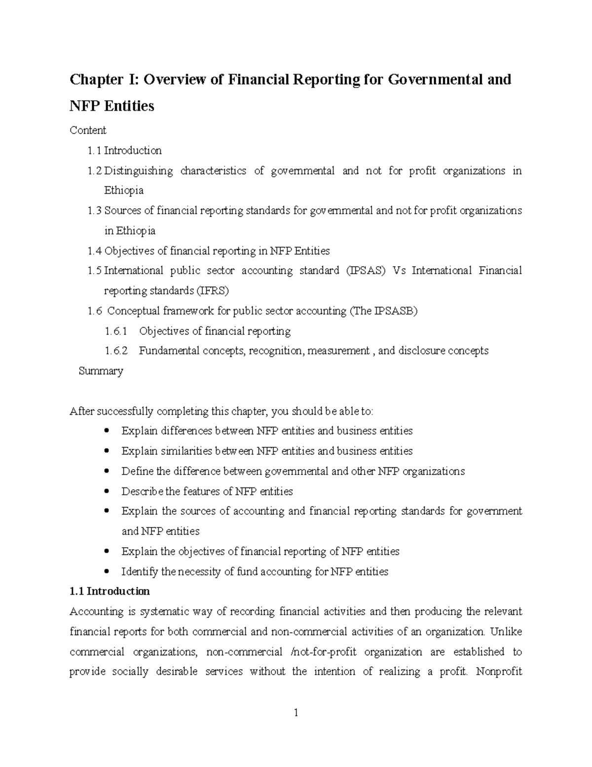 Chapter I Overview of Financial Reporting for Governmental & NFP ...