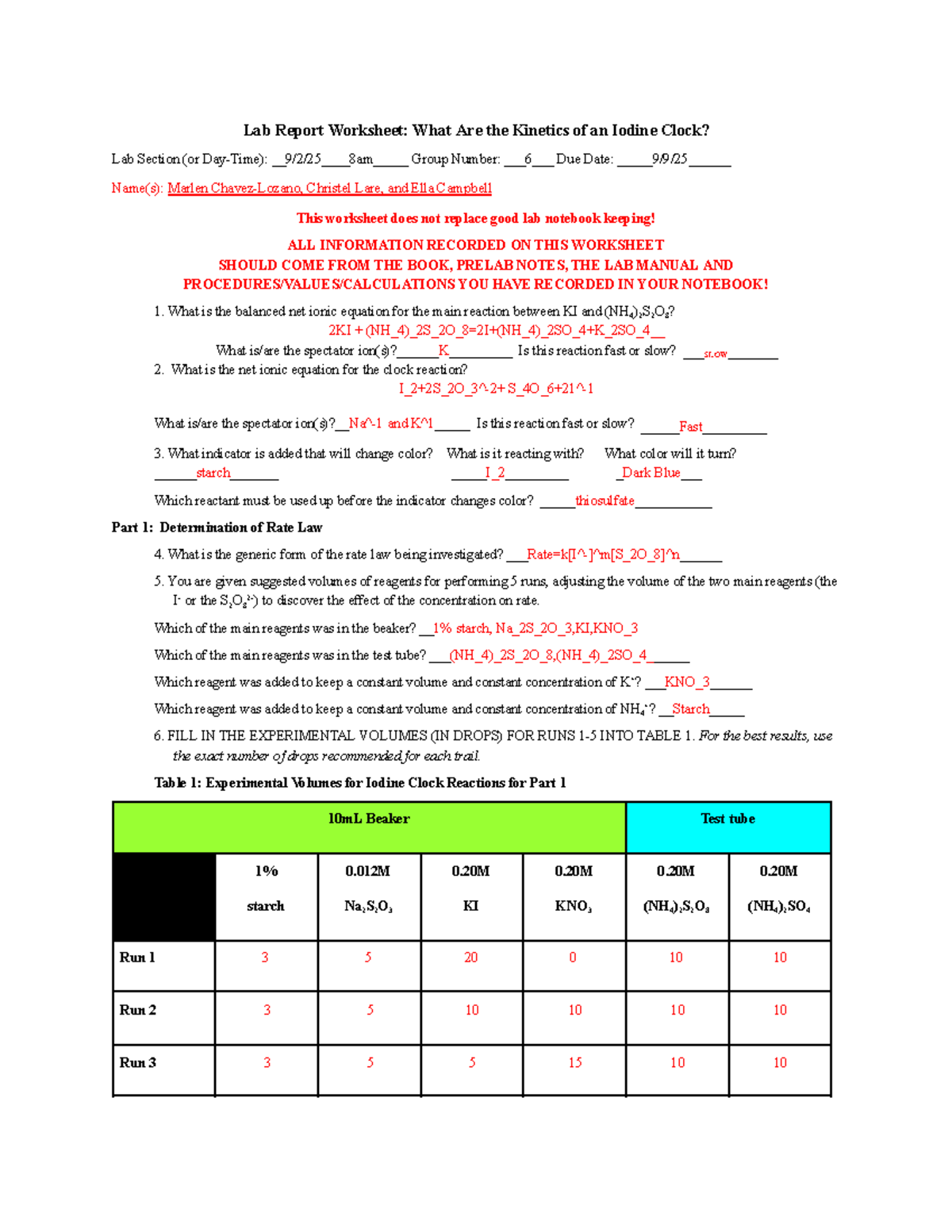 Kinetics Lab Report: Iodine Clock Reaction Analysis (Lab 2) - Studocu