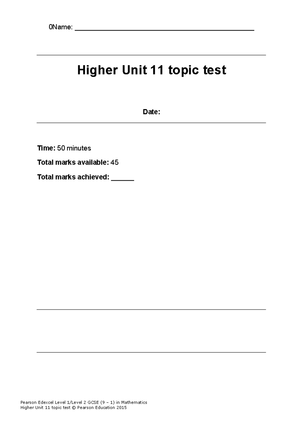 Higher Unit 11 Topic Test (Pearson Edexcel GCSE Maths) - Studocu