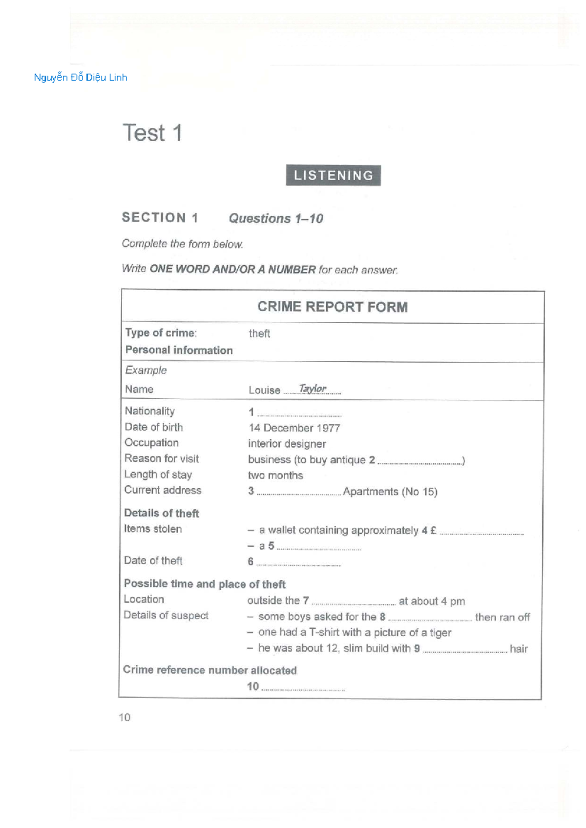 Listening Extra 5.4 - Unit 5 Test 1: Crime Report & Induction Talk ...