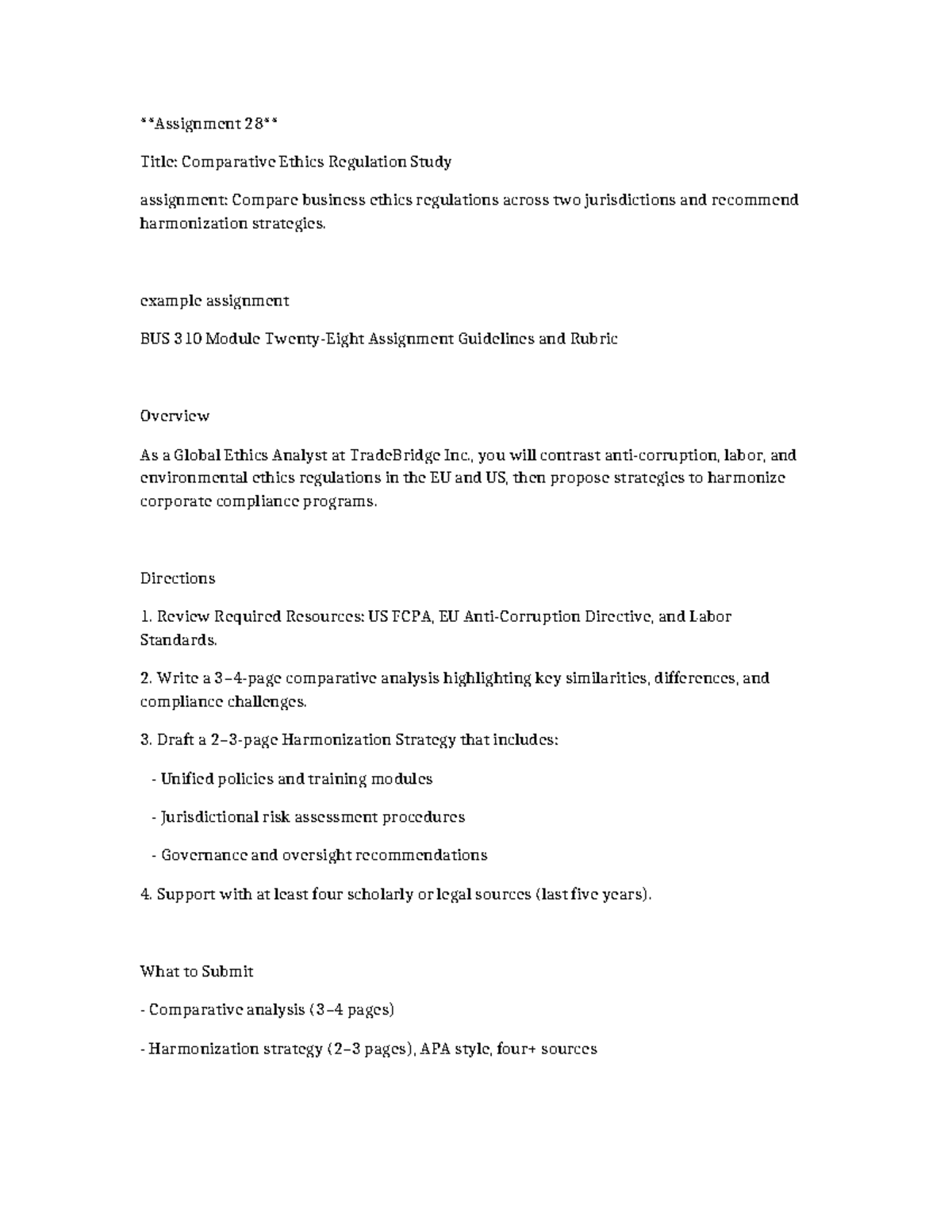 BUS 310 Comparative Analysis of Ethics Regulations: EU vs. US - Studocu