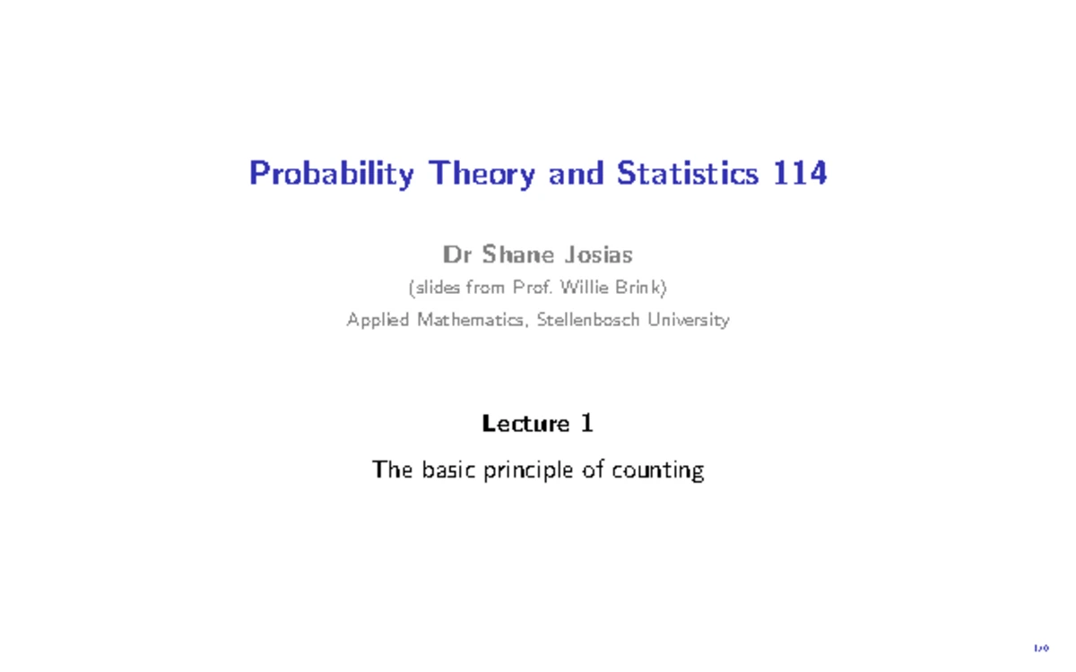 Probability Theory & Statistics 114: Module Framework Overview 2025 - Studocu