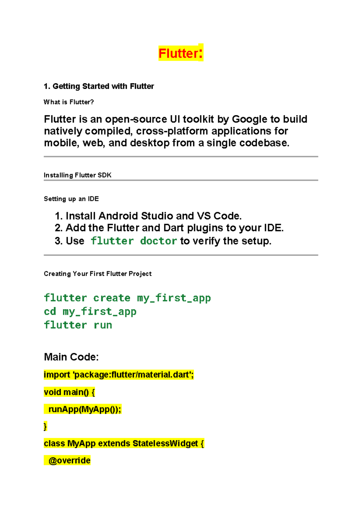 Flutter topics - I have no additional information - Flutter: 1. Getting ...