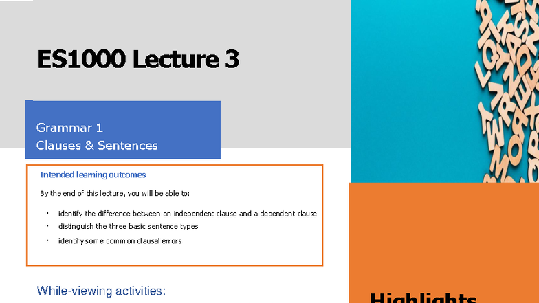Lecture 3: Clauses & Sentence Structures (Grammar 1) - Studocu