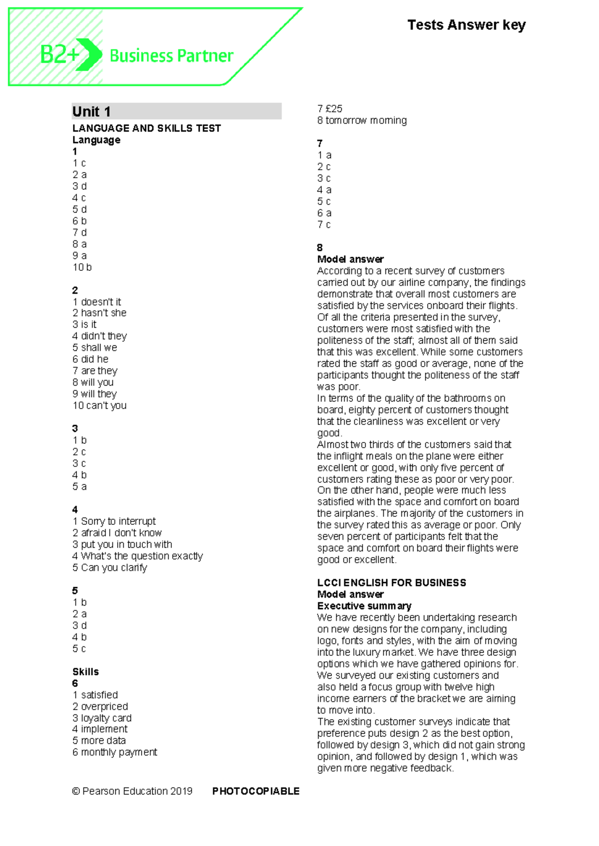 BP B2+ LANGUAGE AND SKILLS TESTS Answer Key - Studocu