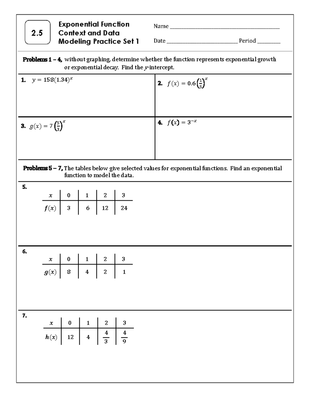 Practice Set 2.5R: Exponential Function Modeling Problems - Studocu