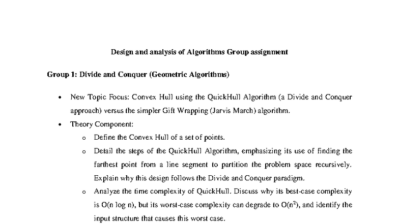 DAA Assignment - Group Analysis of Algorithms: Convex Hull & More - Studocu