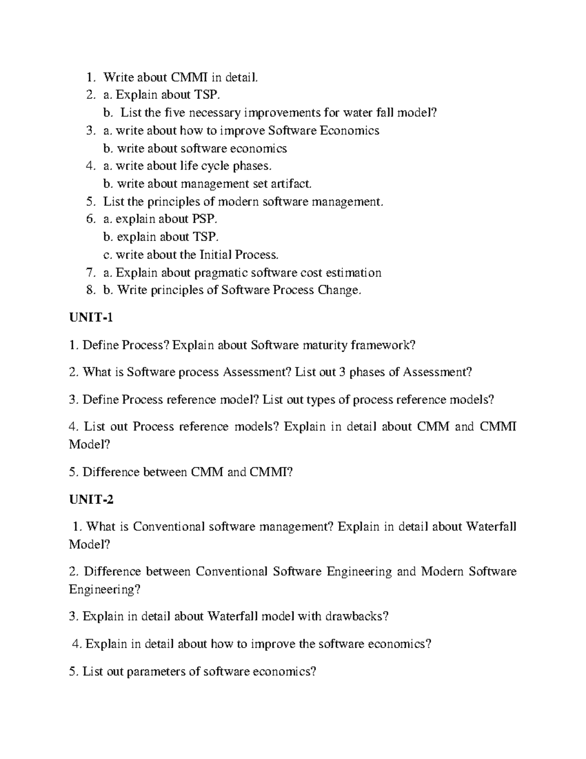 Important Questions on SPPM: CMMI, TSP, and Software Economics - Studocu