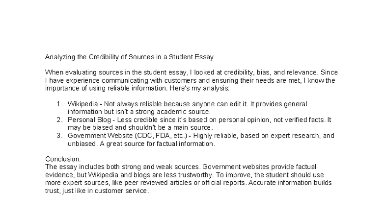 2.02 Analyzing Source Credibility in Student Essays: A Guide - Studocu
