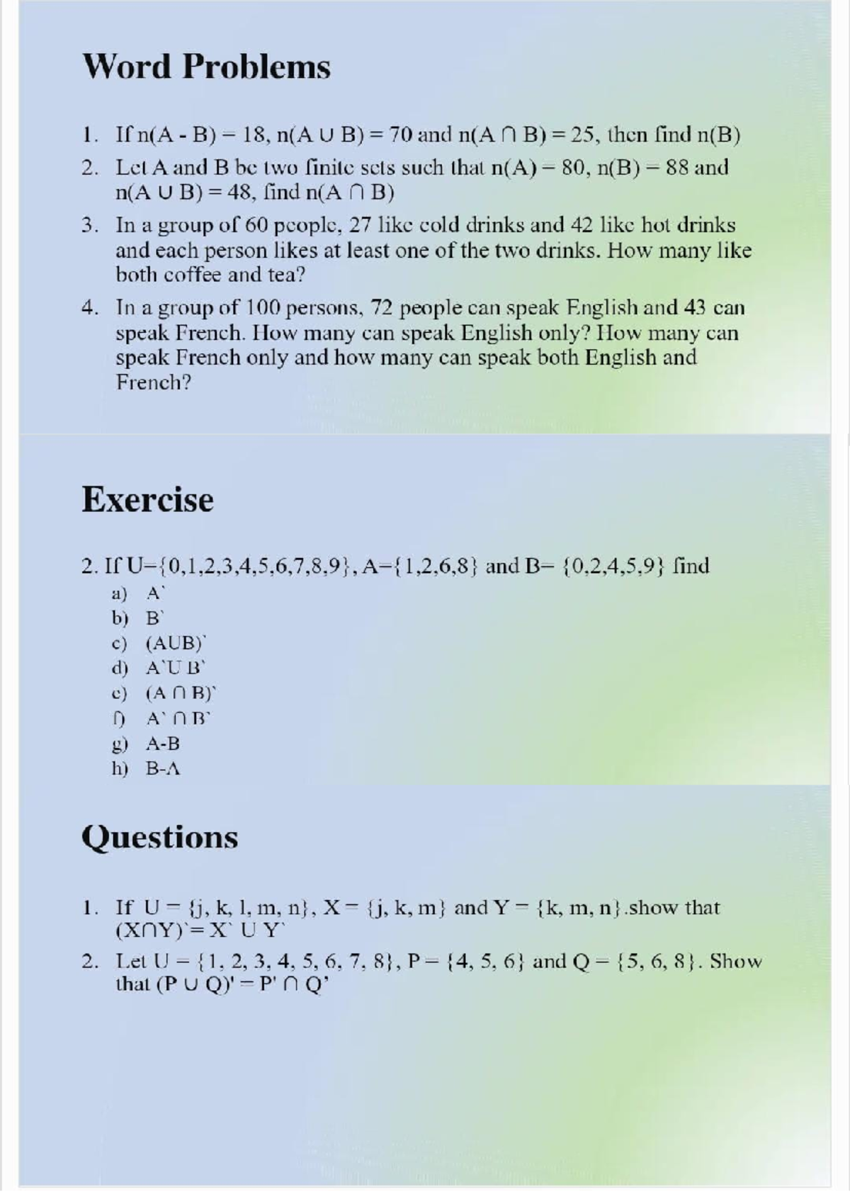 Set Theory Practice Problems: Sets & Venn Diagrams (MATH101) - Studocu