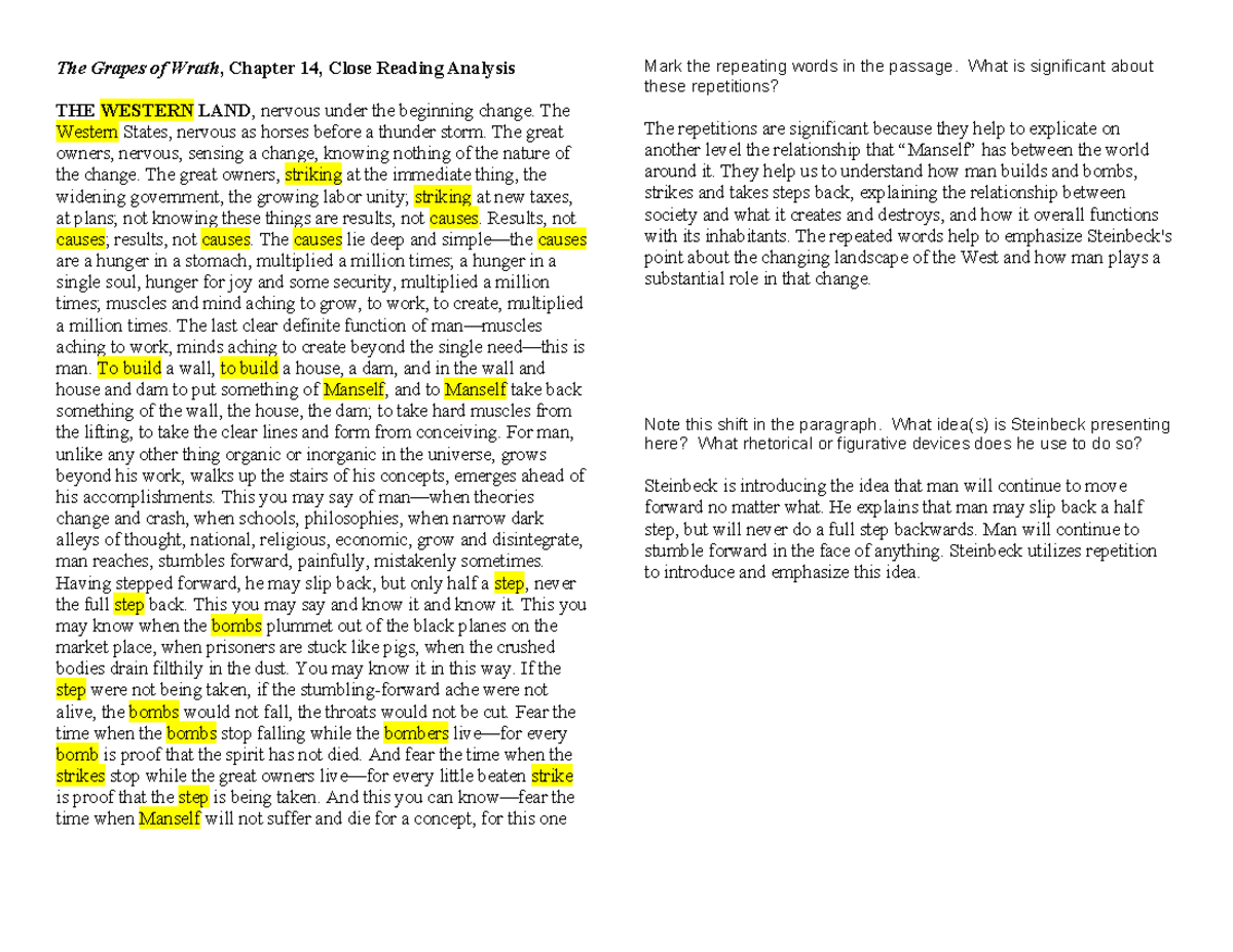 GOW 14: Close Reading Analysis of Change and Unity in The Grapes of ...