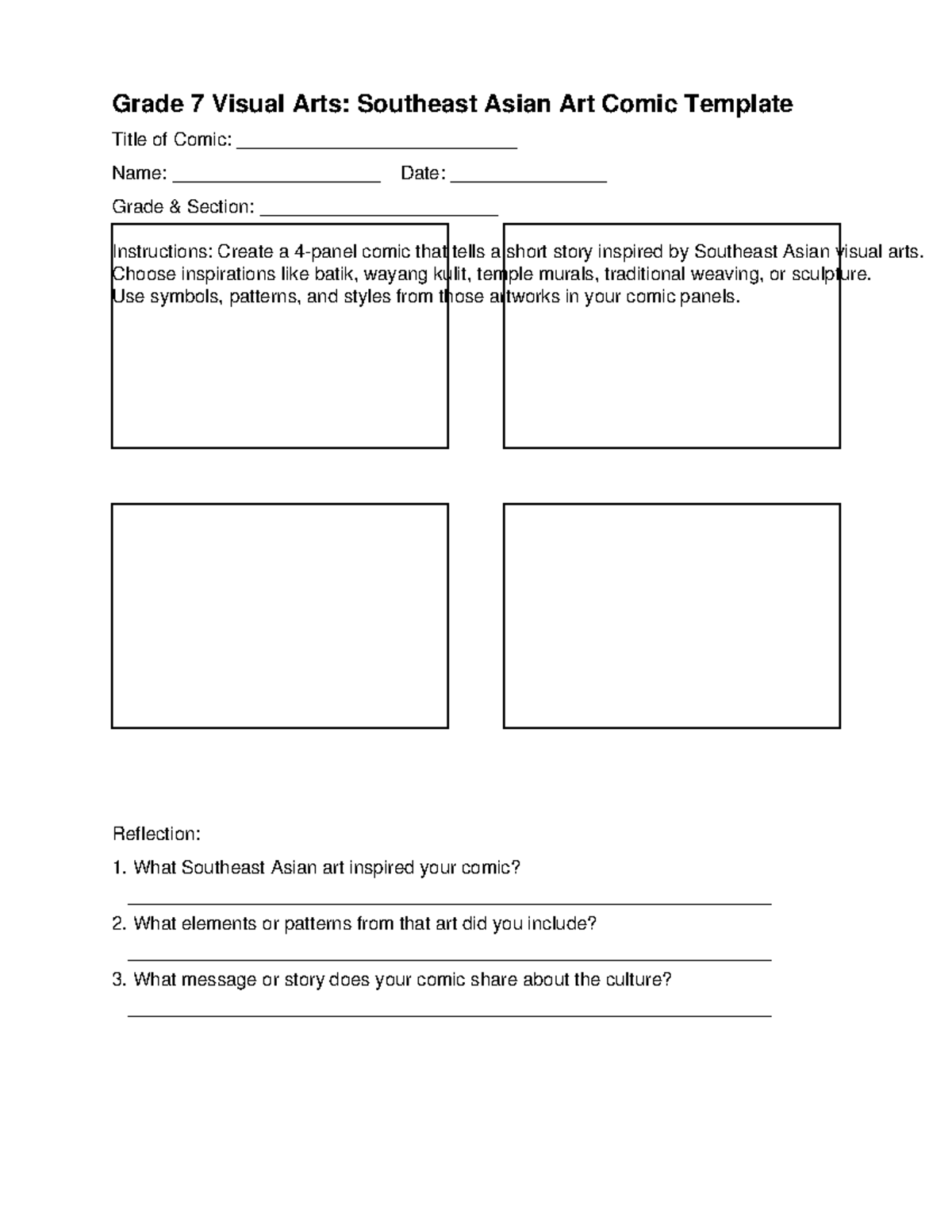 Southeast Asia Art Comic Template G7 - Grade 7 Visual Arts: Southeast ...