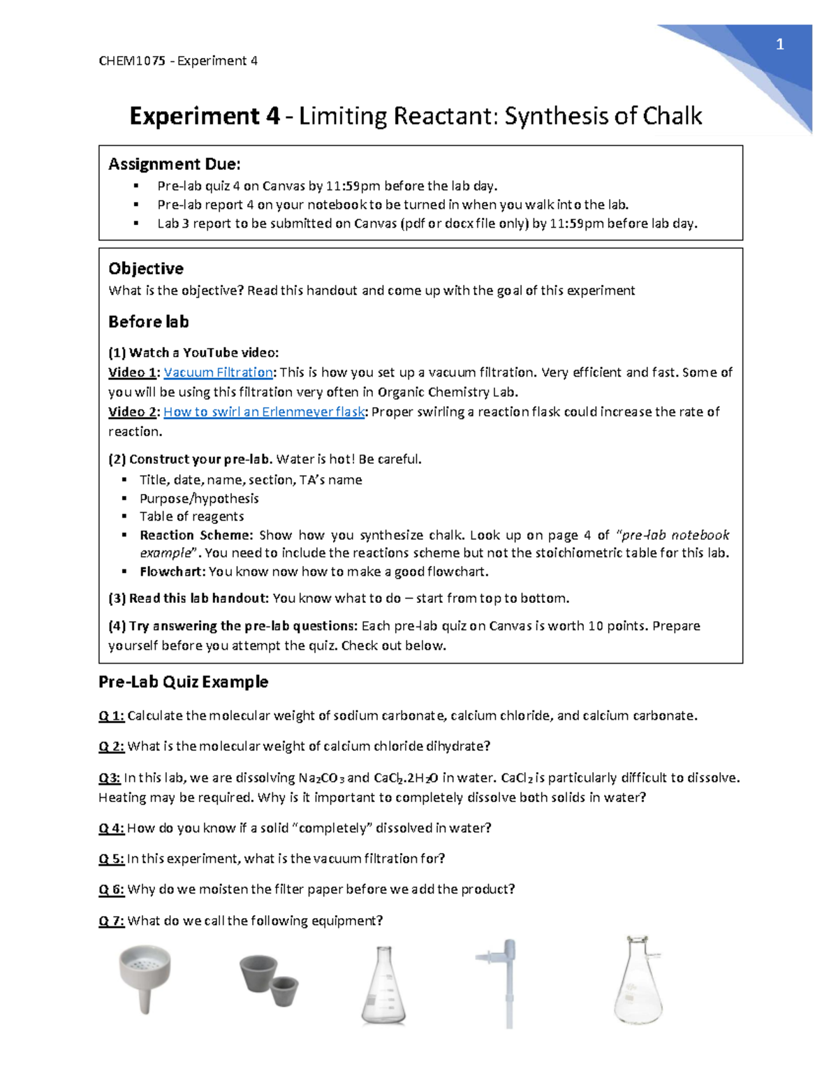 CHEM1075 Experiment 4: Limiting Reactant Lab Handout - Studocu