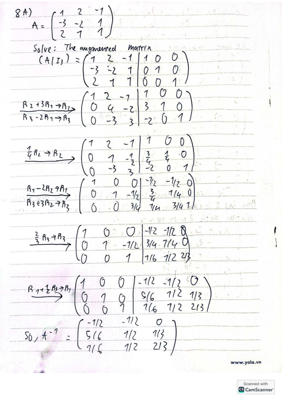Linear Algebra: Augmented Matrix Solutions (Course Code: 8A) - Studocu