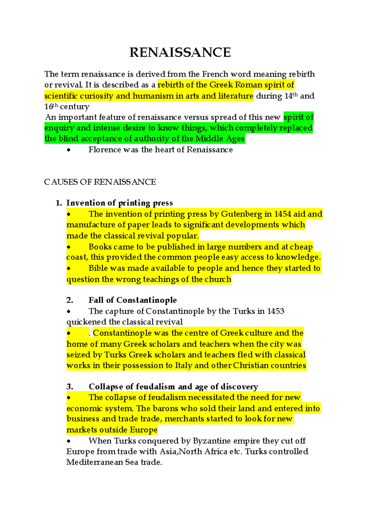 Understanding Causes and Effects of Renaissance: BA History & Economics ...