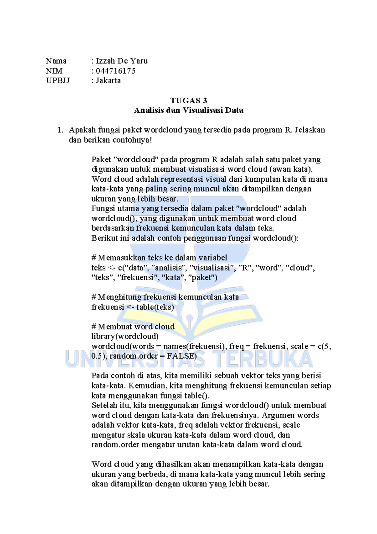 Tugas 3: Analisis dan Visualisasi Data menggunakan R - Word Cloud dan ...