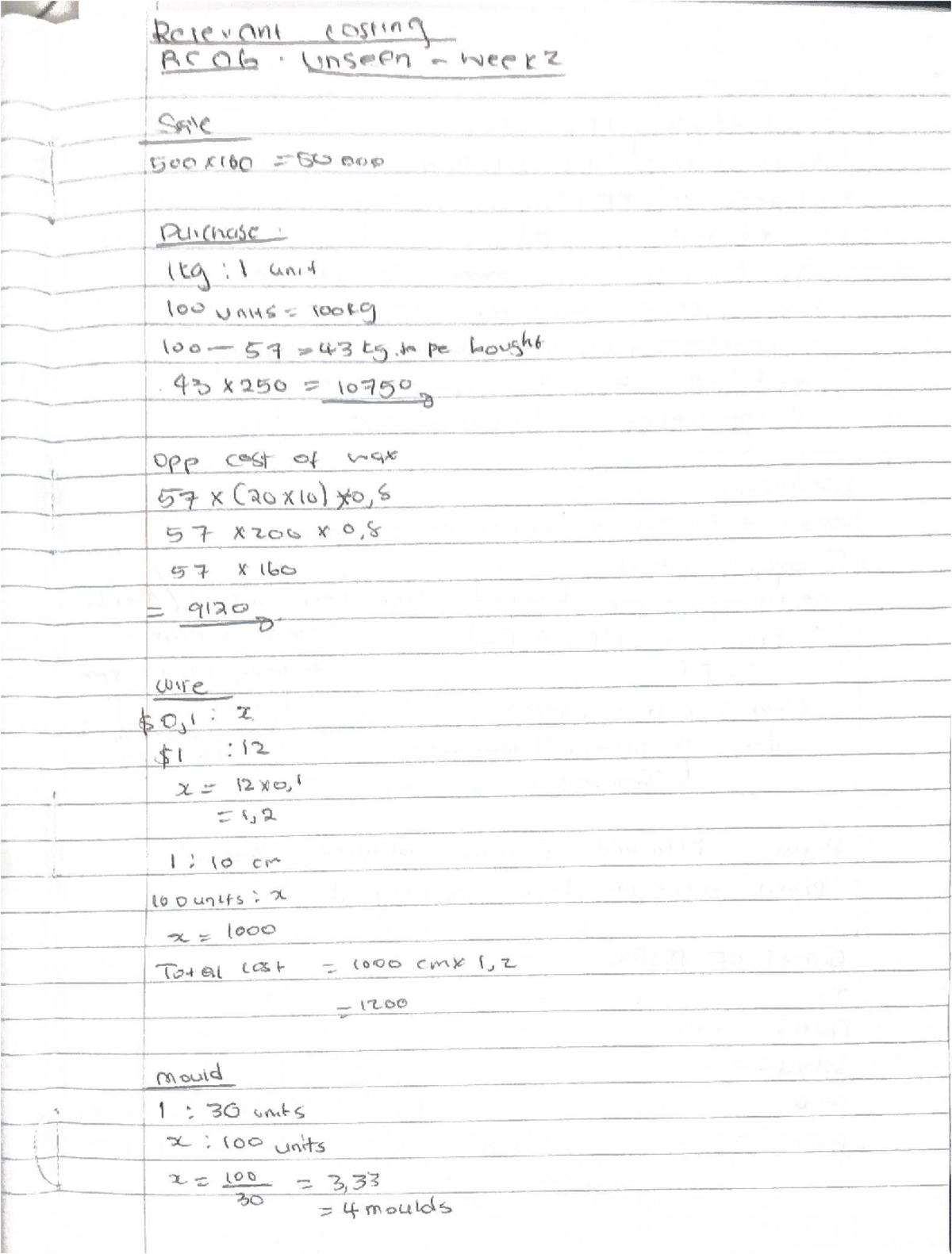 Relevant Costing Analysis for RC06: Unseen Weekz Sales and Production ...