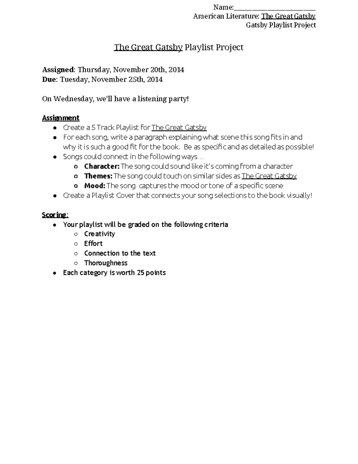 American Lit: Gatsby Playlist Project - Creative Music Connections ...