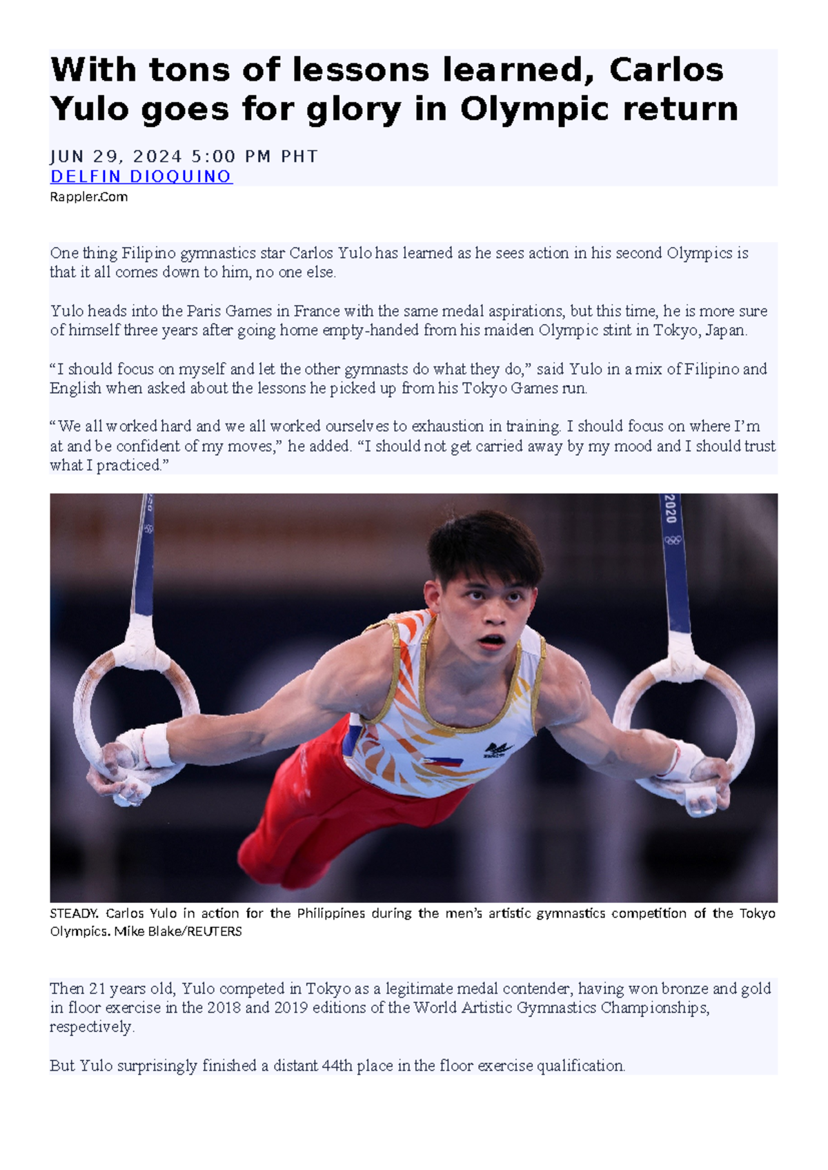 Carlos Yulo Life summary - With tons of lessons learned, Carlos Yulo ...