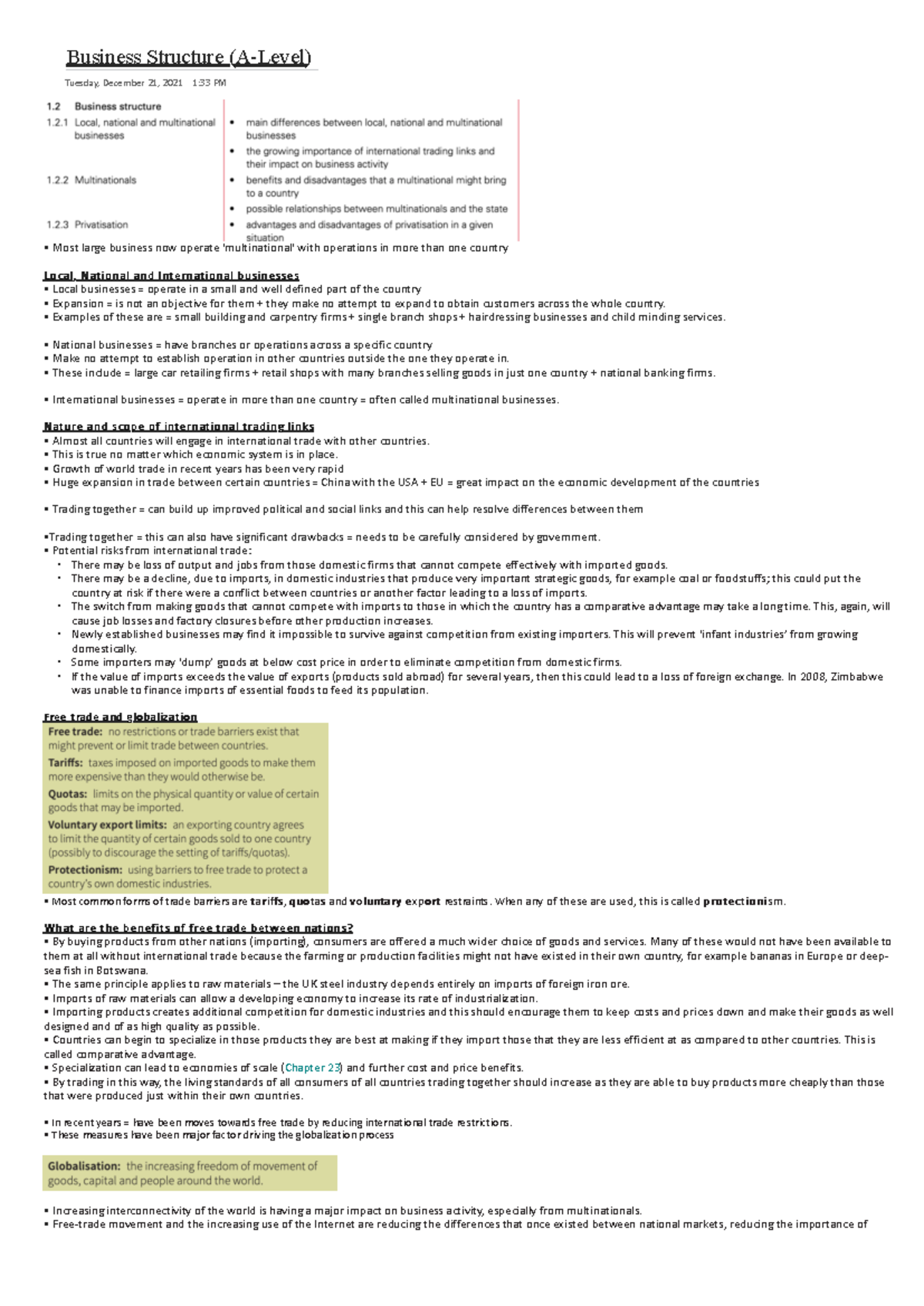 A-Level Business Structure Notes: Multinationals & Global Trade ...