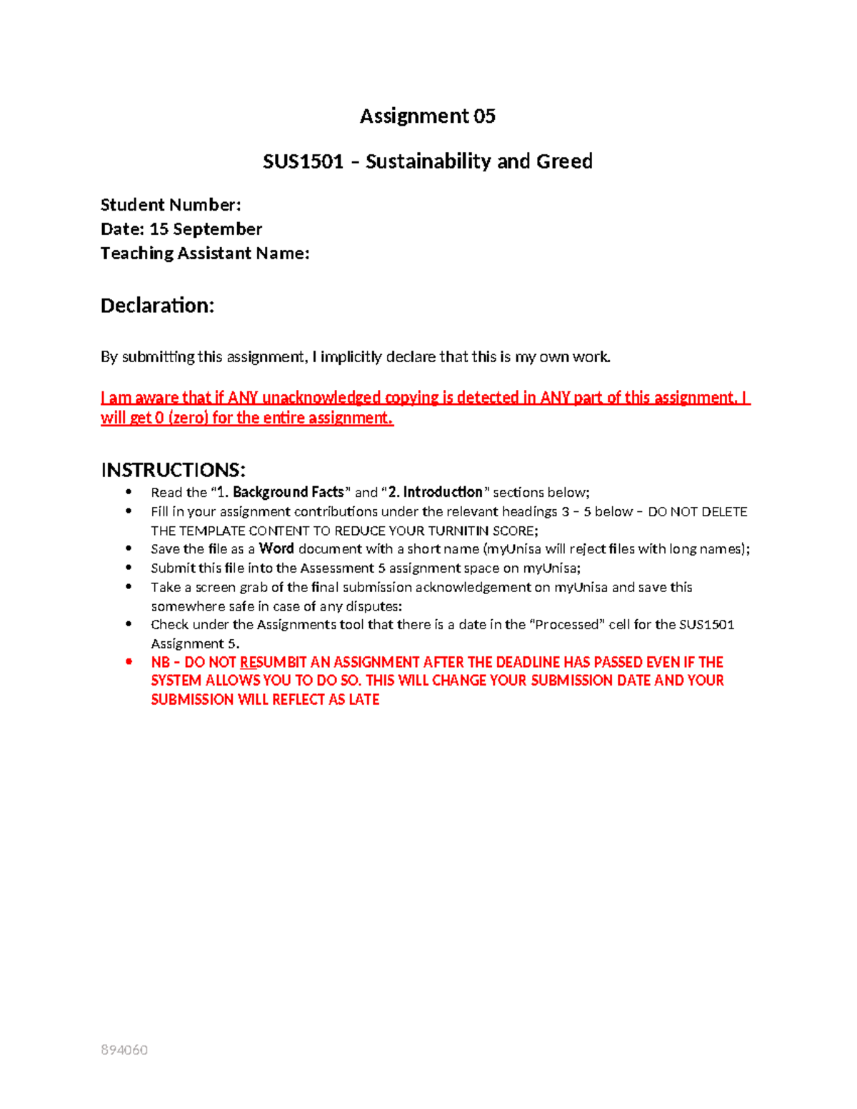 SUS1501 – Assignment 05: Reflecting on Sustainability and Greed - Studocu