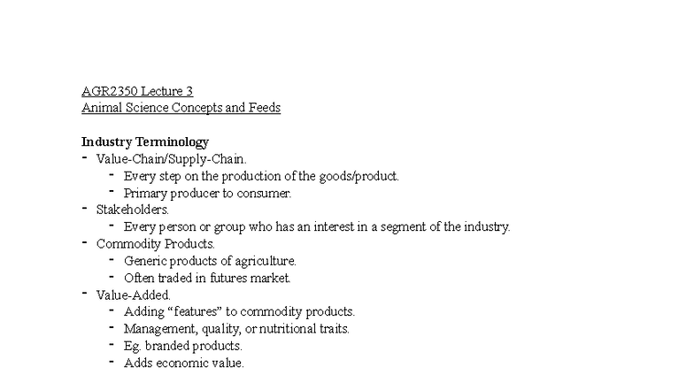 AGR2350 Lecture 3: Animal Science Concepts & Feeds Industry Insights ...
