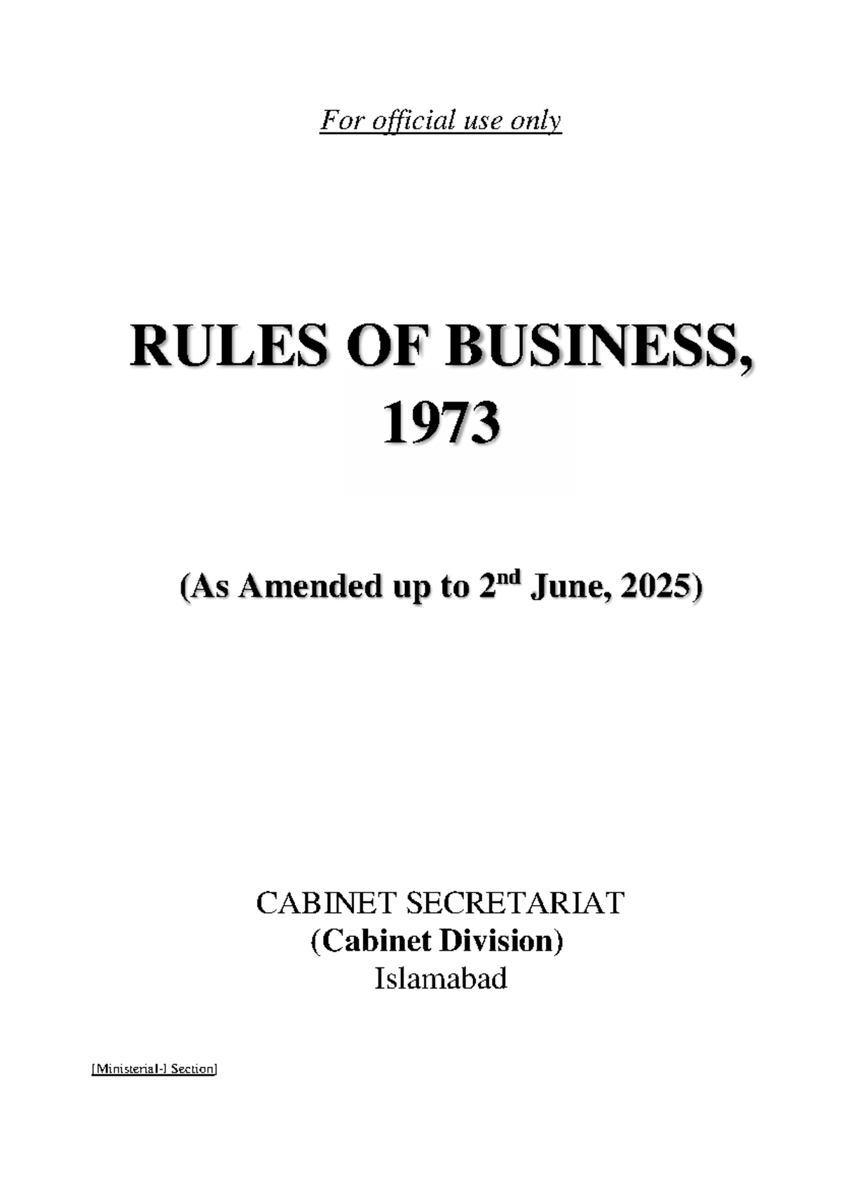Rules of Business, 1973 (Amended till June 2025) - Cabinet Secretariat ...