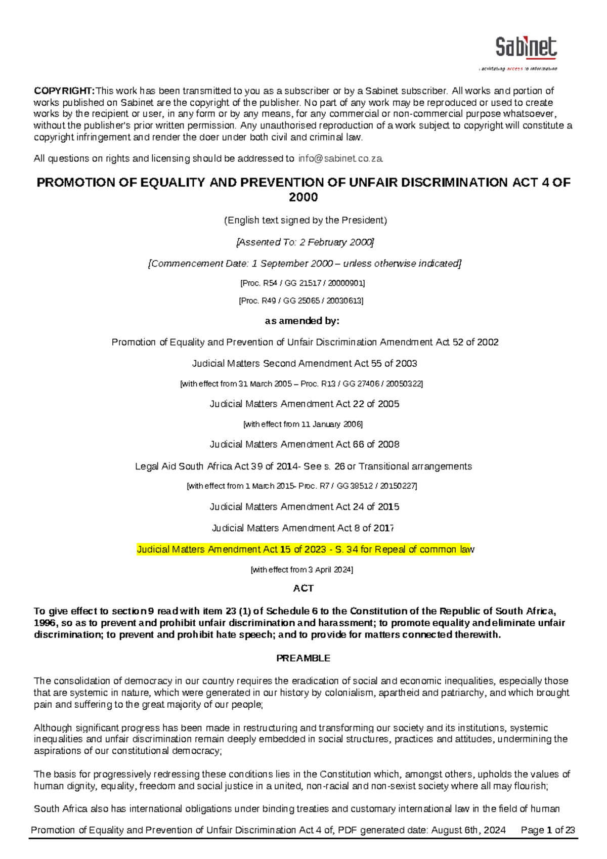 Promotion of Equality and Prevention of Unfair Discrimination Act 4 of ...