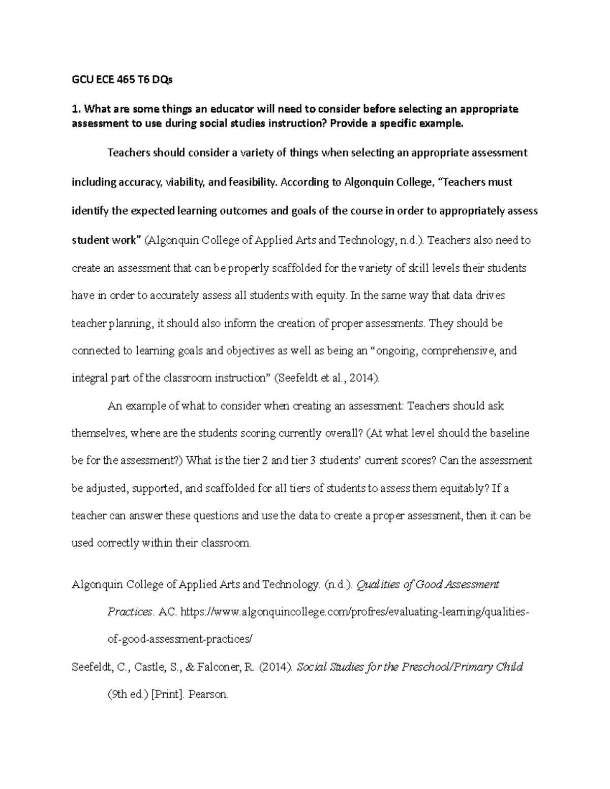 GCU ECE 465 T6 DQ Answers on Assessment Strategies and Practices - Studocu