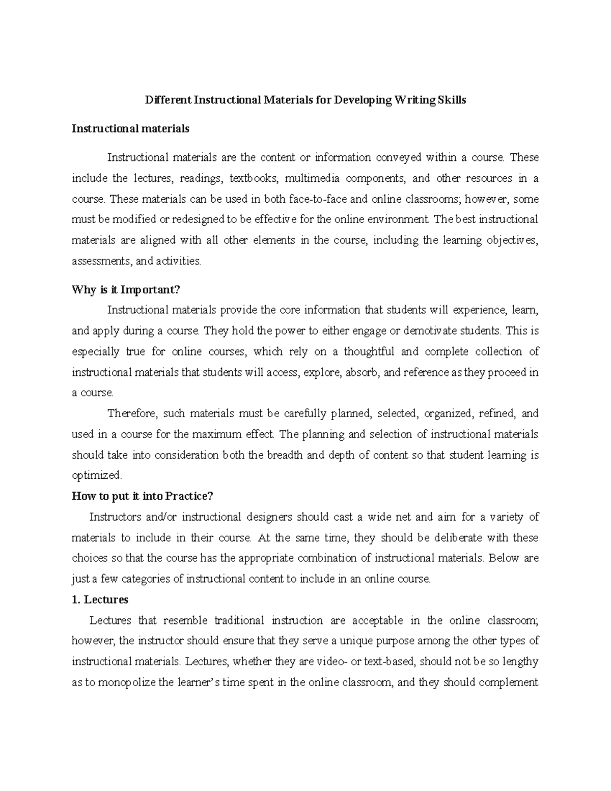 Different Instructional Materials for Developing Writing Skills ...