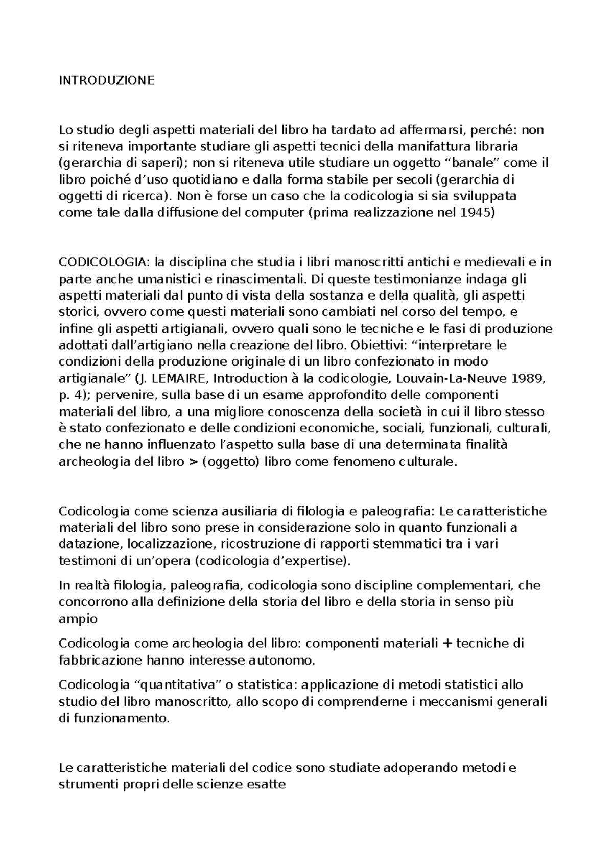 Introduzione alla Codicologia: Storia del Libro Manoscritto - Studocu