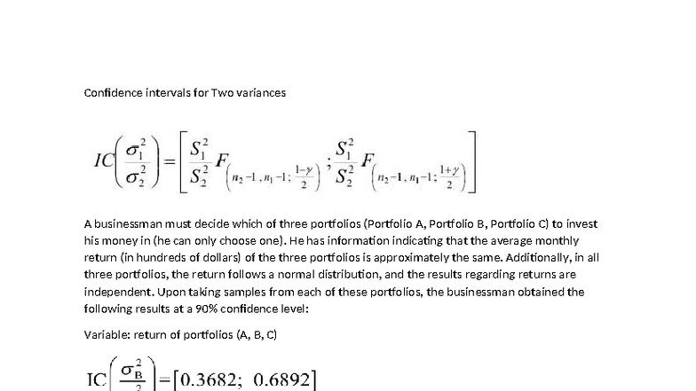 Confidence Intervals for Two Variances: Analysis & Results - Studocu