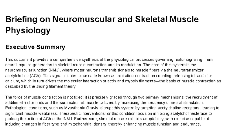 Phys 3120 Unit 2: Neuromuscular & Skeletal Muscle Physiology Summary ...