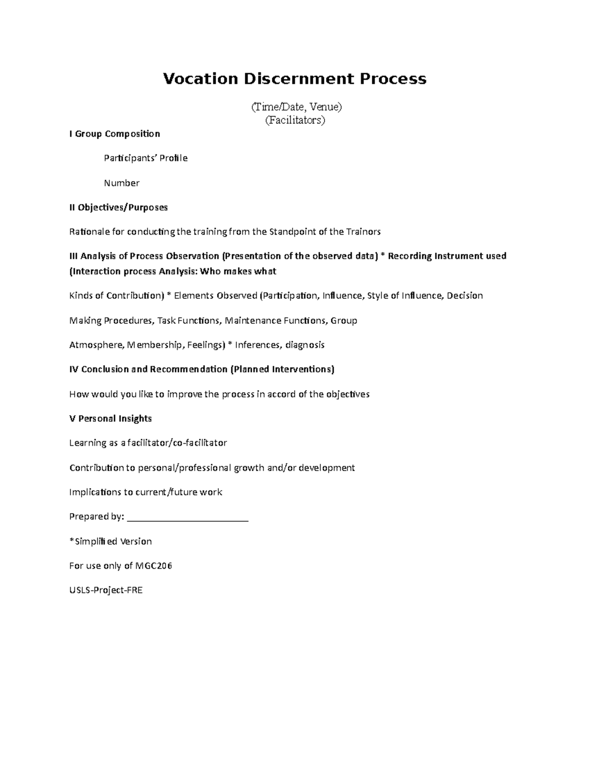 Process Observation Analysis Report - Vocation Discernment Process ...