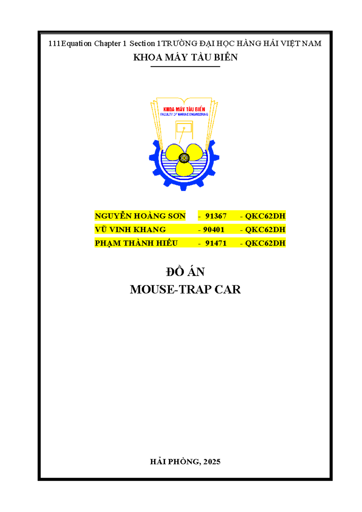 Đồ Án CAR - Nhập Môn Kỹ Thuật (QKC62DH) - 2025 - Studocu