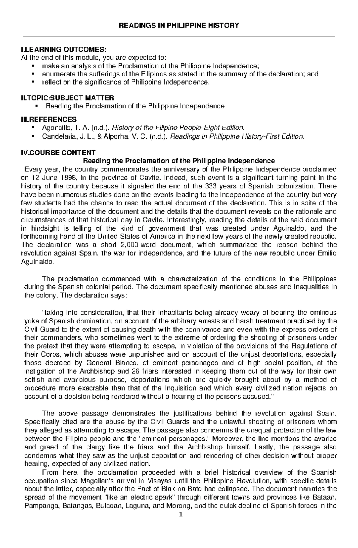 Readings in Philippine History “The First Cry of the Revolution ...