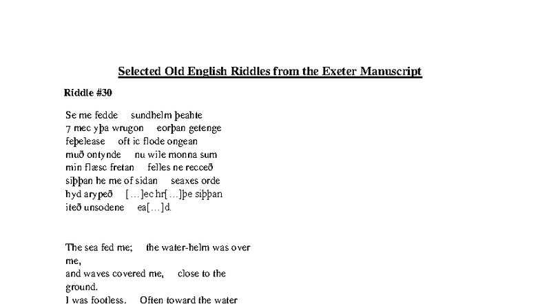 Old English Riddles from the Exeter Manuscript (ENG 101) - Studocu