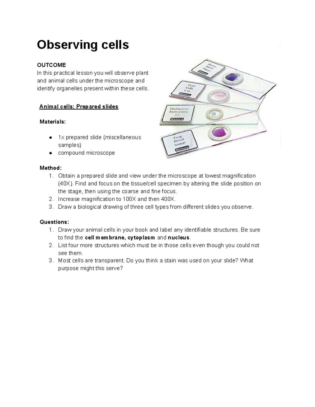 Practical Lesson: Observing Cells in Onion, Elodea, and Prepared Slides ...