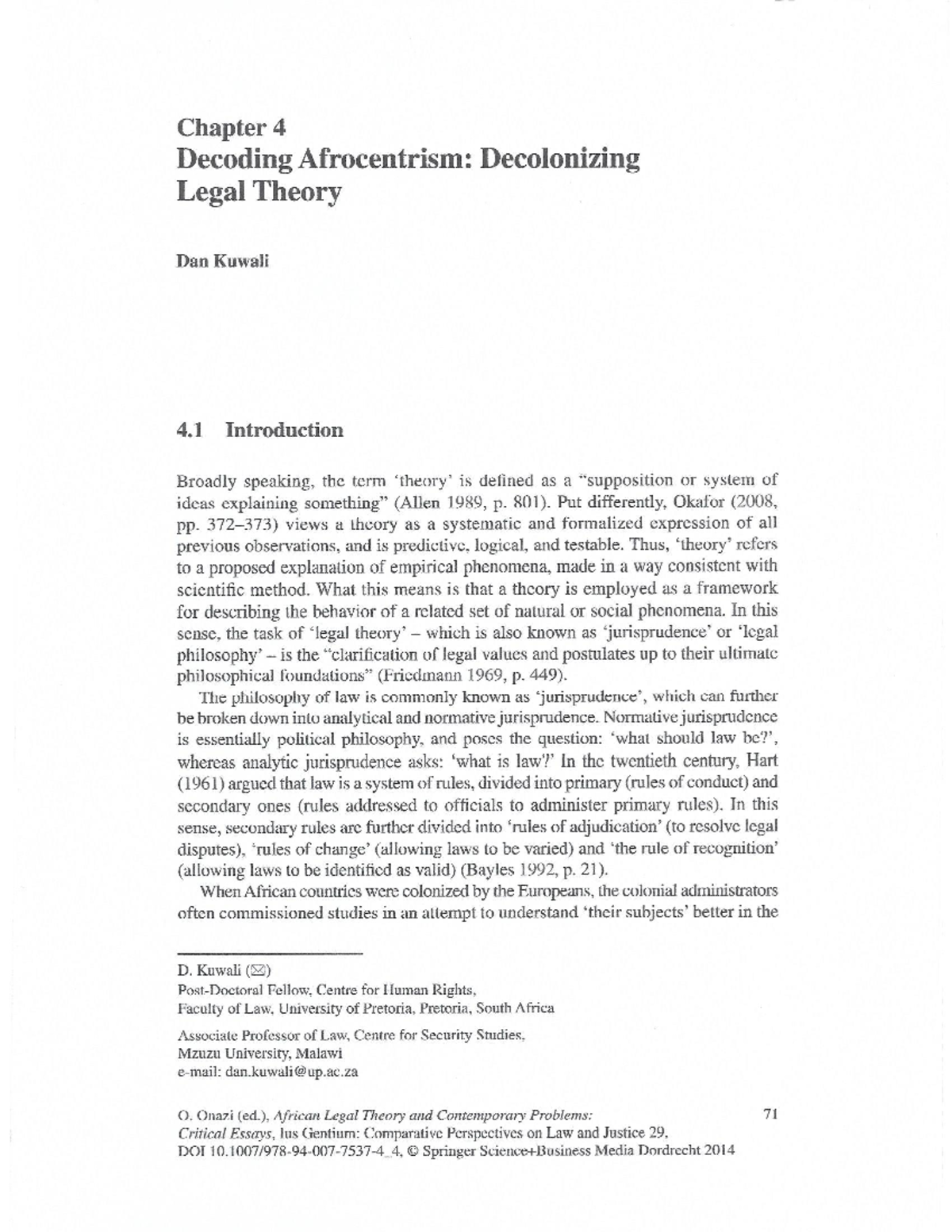 Dan Kuwali's Decoding Afrocentrism in African Legal Theory (2014) - Studocu