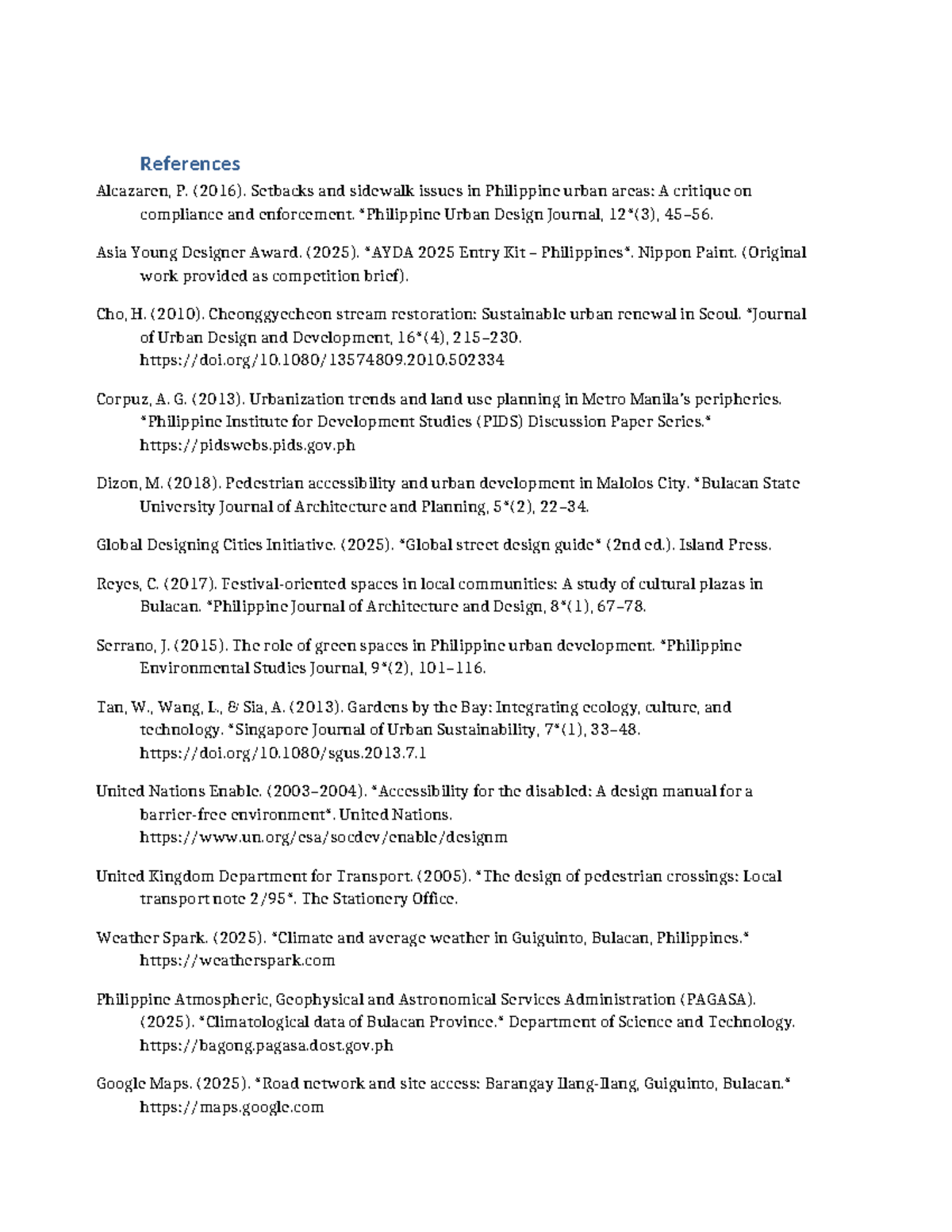 APA References for Urban Design and Development Studies - Studocu