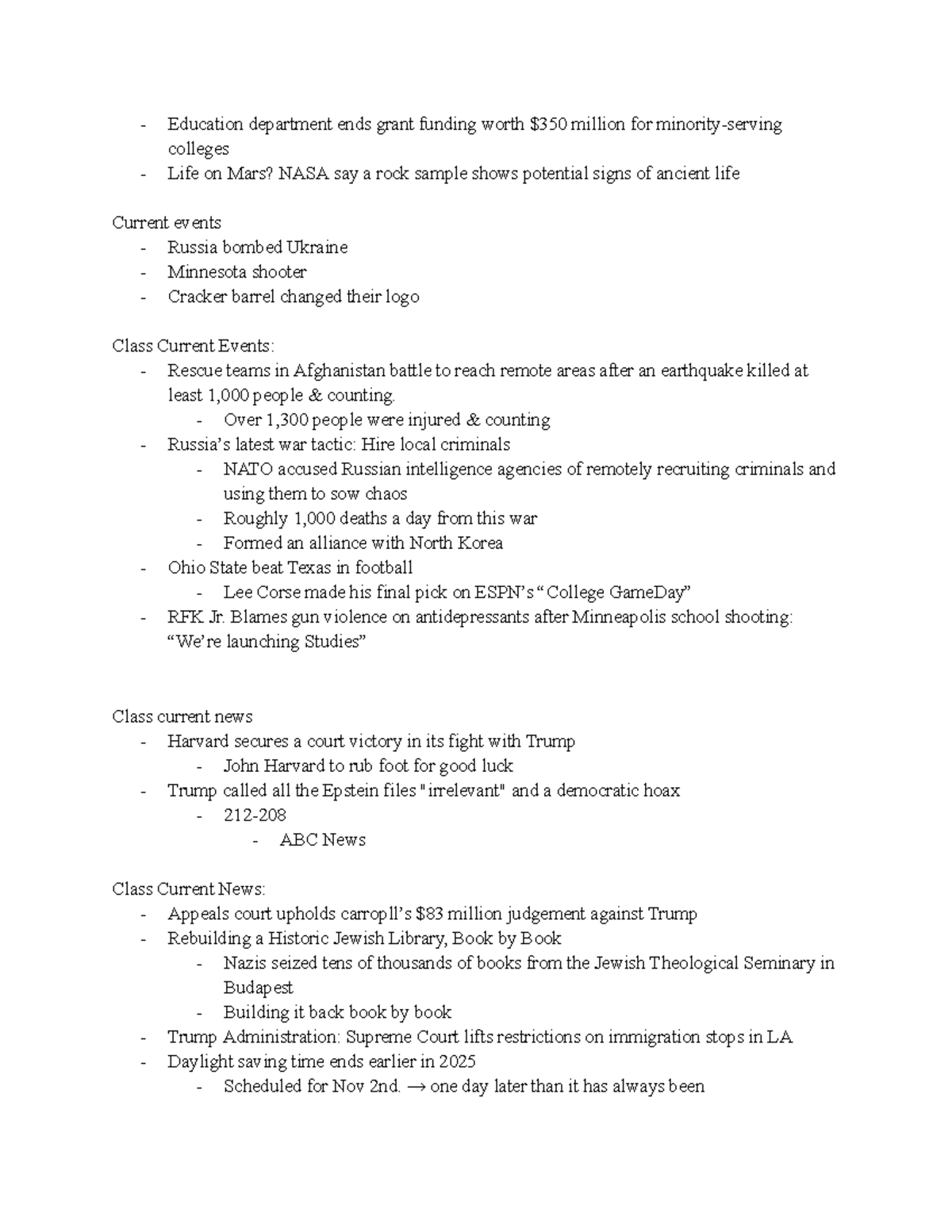 Current Events Summary (Fall 2023): Key Developments & News - Studocu