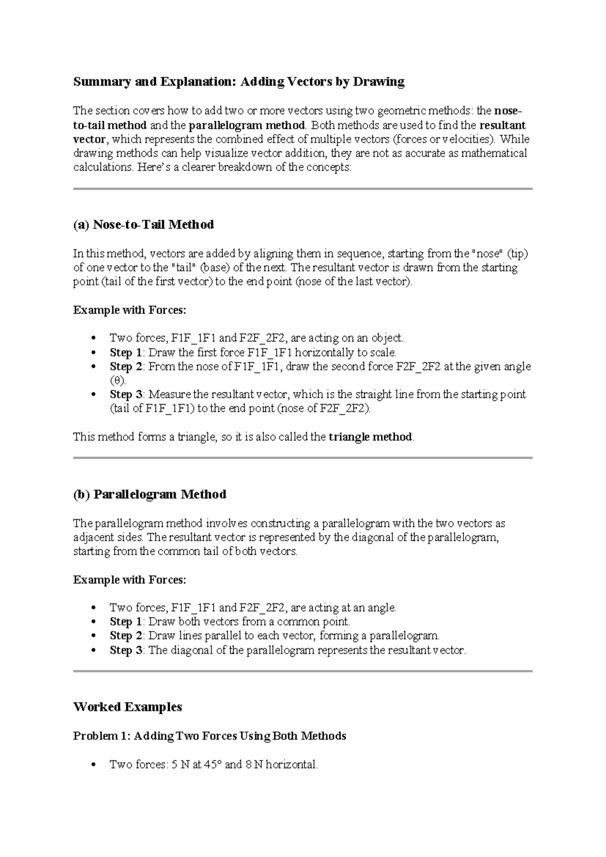MATH 101: Summary of Vector Addition Methods and Examples - Studocu