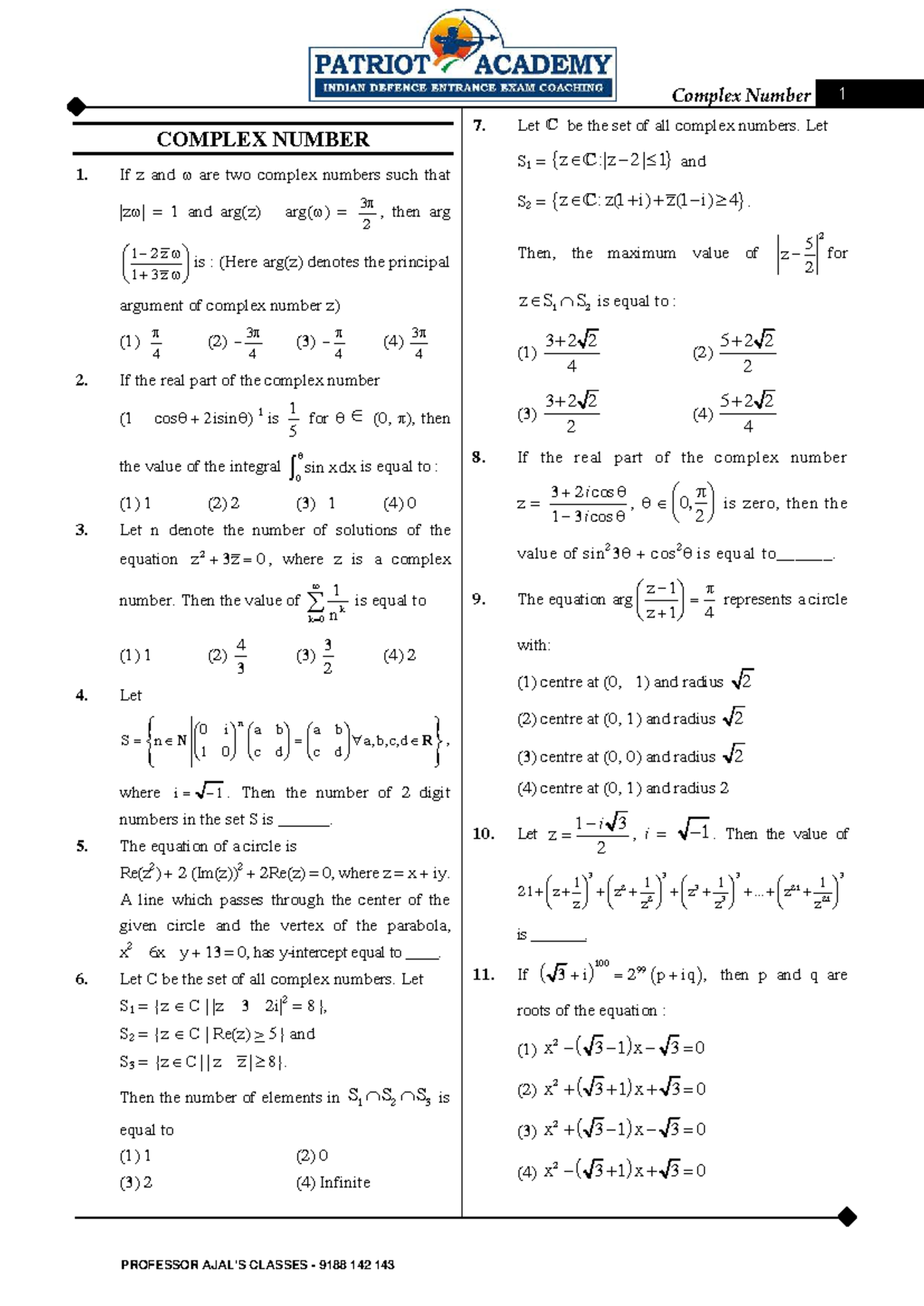Complex Number Solutions - Course Code: 9188 - Studocu