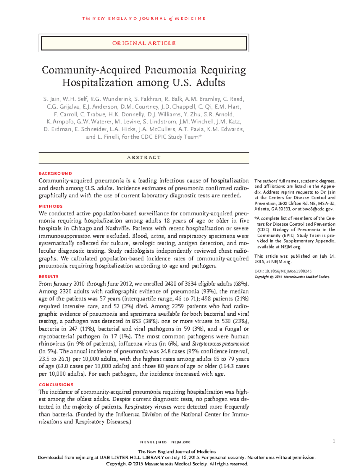 Incidence and Pathogens of Community-Acquired Pneumonia in U.S. Adults ...