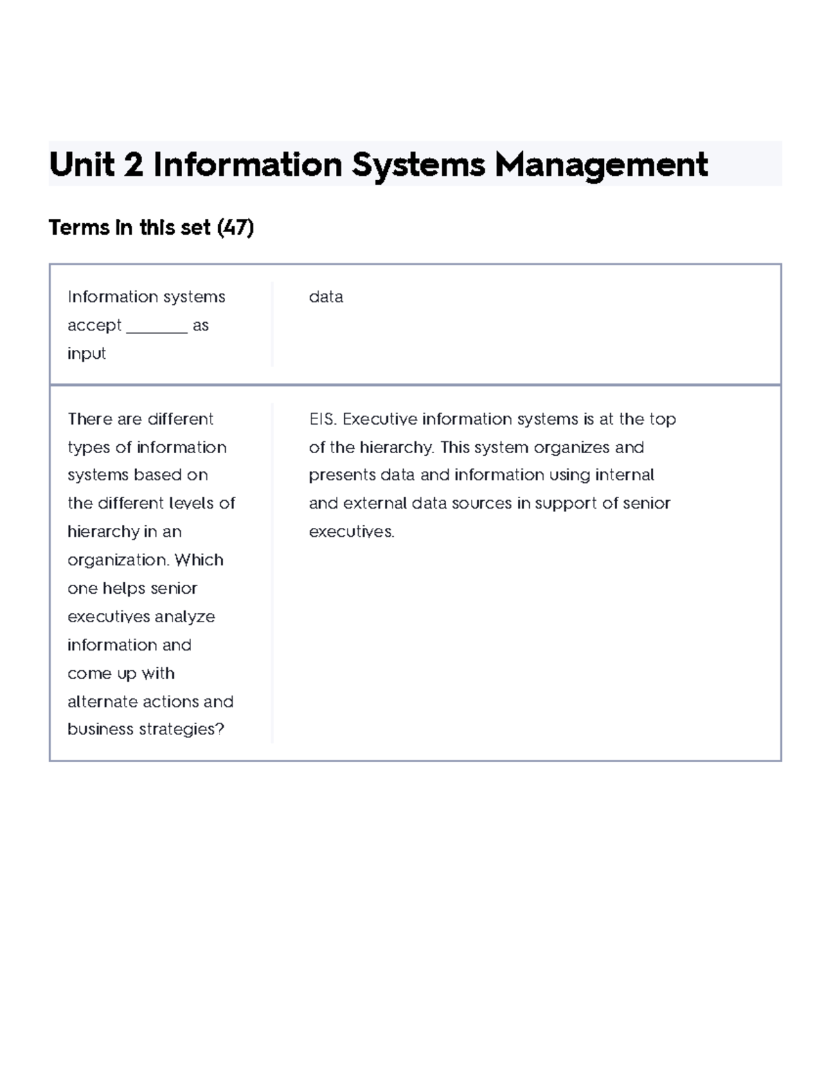Unit 2 Information Systems Management Flashcards Quizlet - Unit 2 ...
